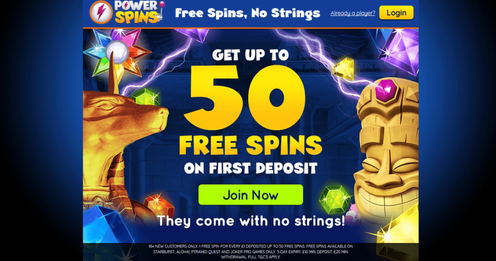 Power Spins - Up to 50 Bonus Spins with No Wagering Requirements