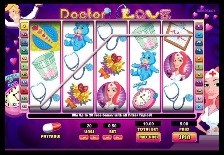 Doctor Love Slots Review - 5-reel 20 pay line slot game and 95% RTP